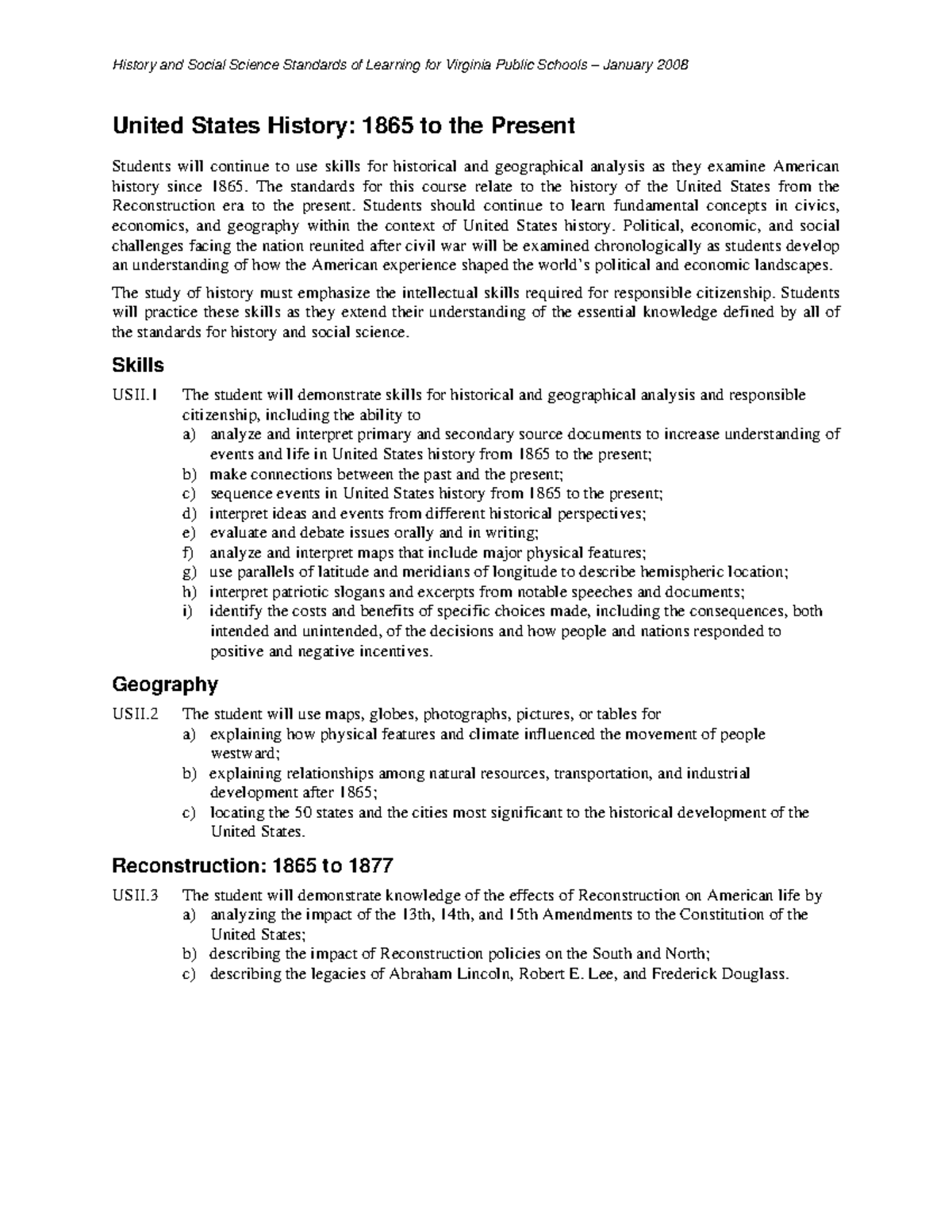 Stds ushistory 1865-present - History and Social Science Standards of ...