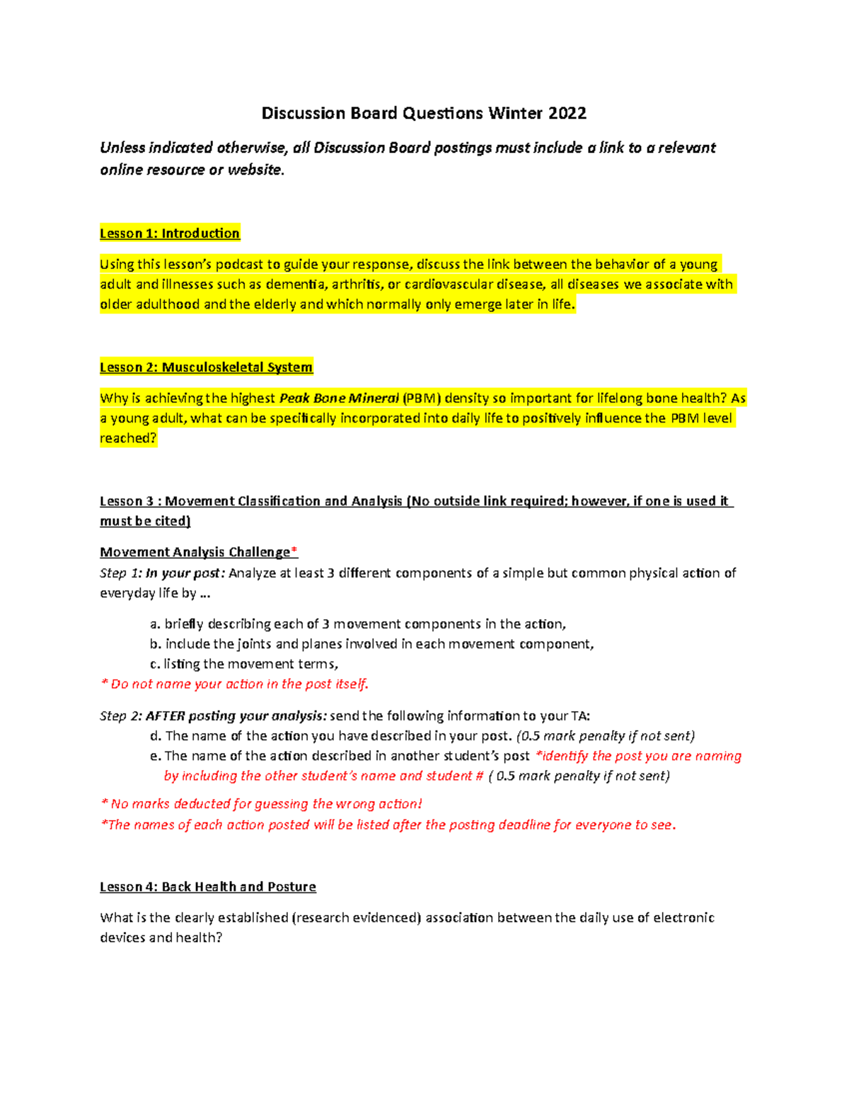 List of Discussion Board questions Winter 2022 - Discussion Board ...