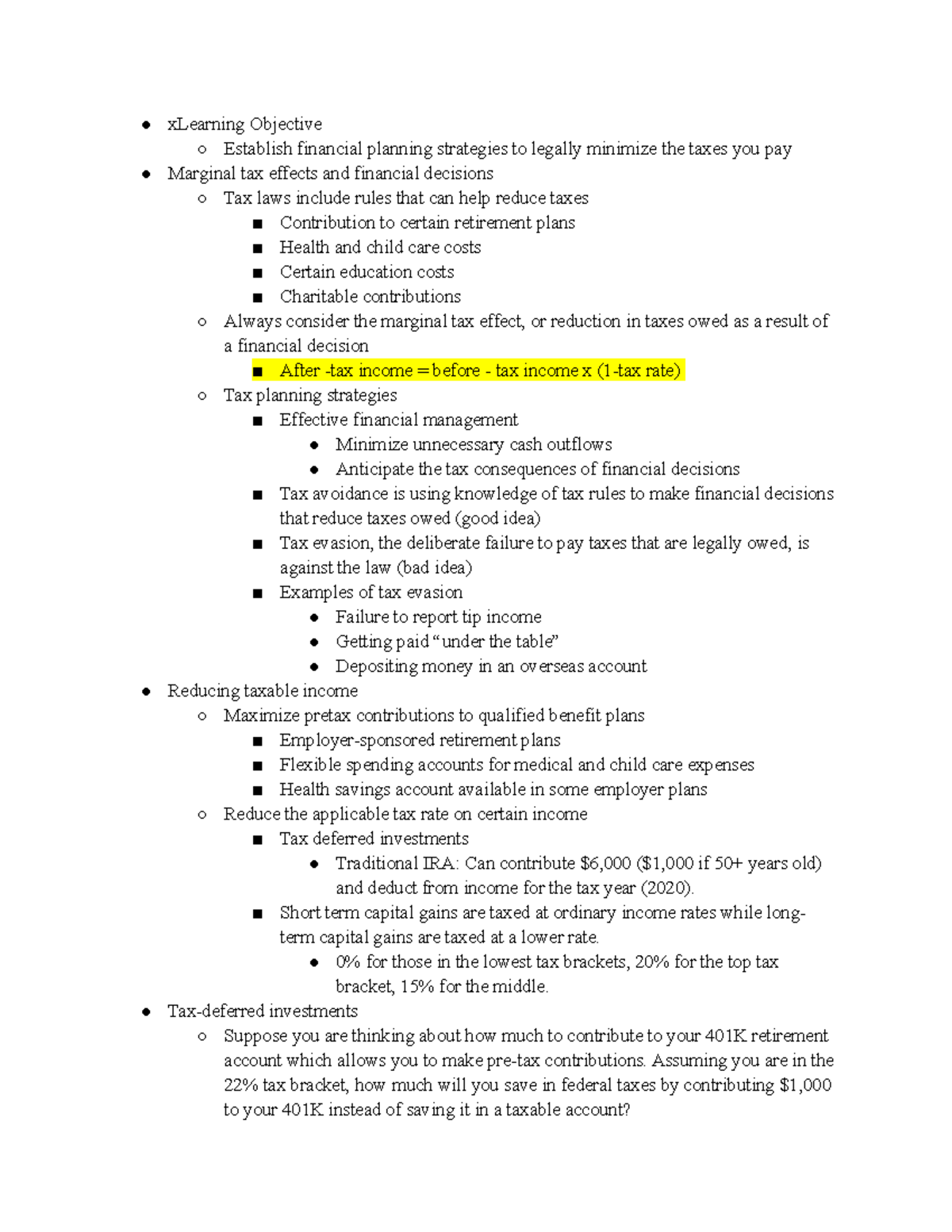 4.4 Tax Planning Strategies - xLearning Objective Establish financial ...