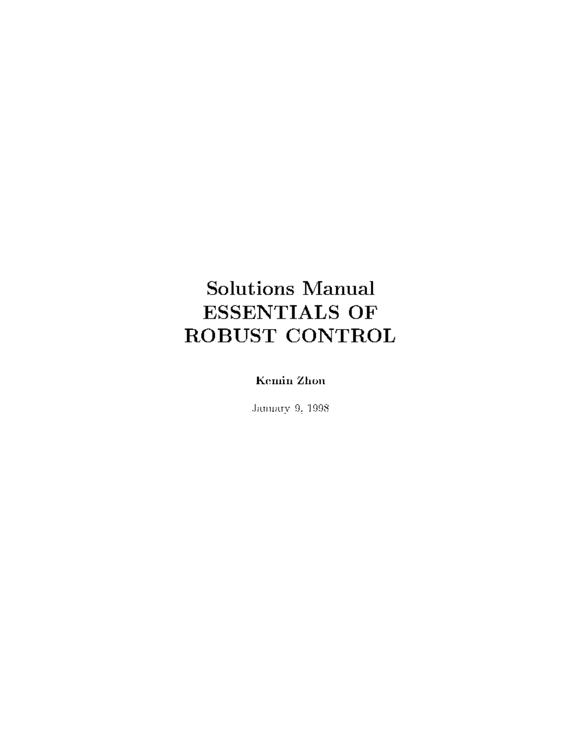 Pdfcoffee - FL snsnsnsn - Solutions Manual ESSENTIALS OF ROBUST CONTROL ...