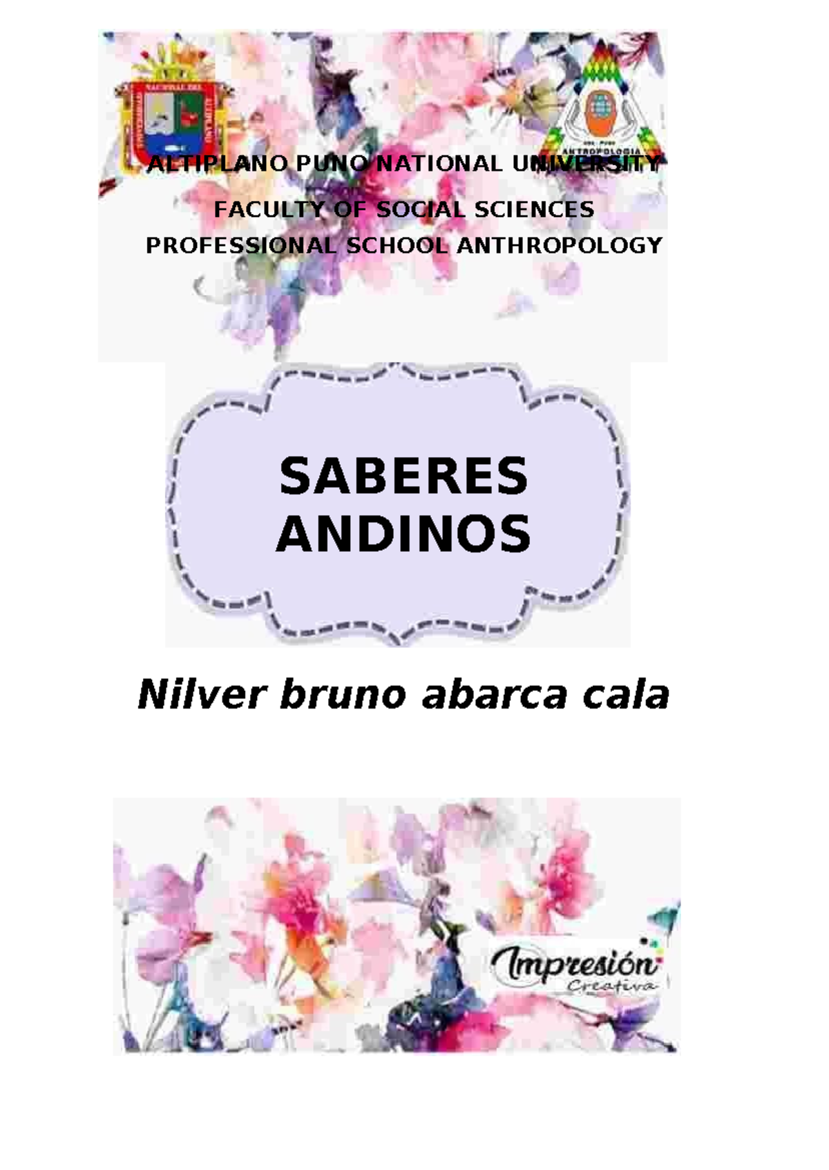 Glosario Saberes Andino - ALTIPLANO PUNO NATIONAL UNIVERSITY FACULTY OF ...