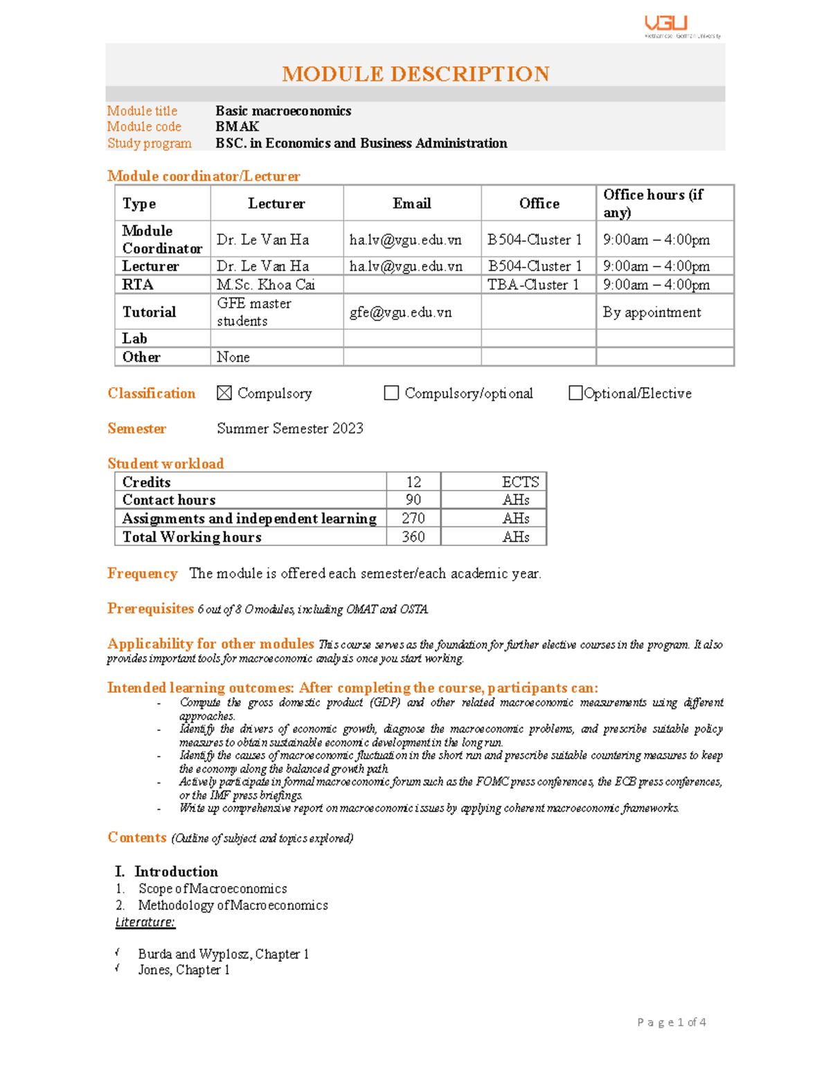 Syllabus-BMAK-2023 final - Module title Basic macroeconomics Module ...