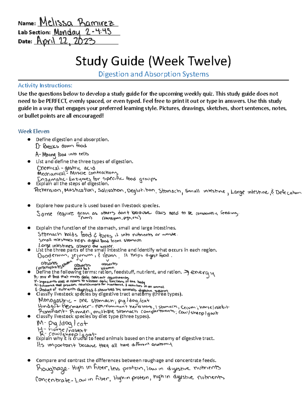 Study Guide (Week 12) 230426 140944 - Name ...