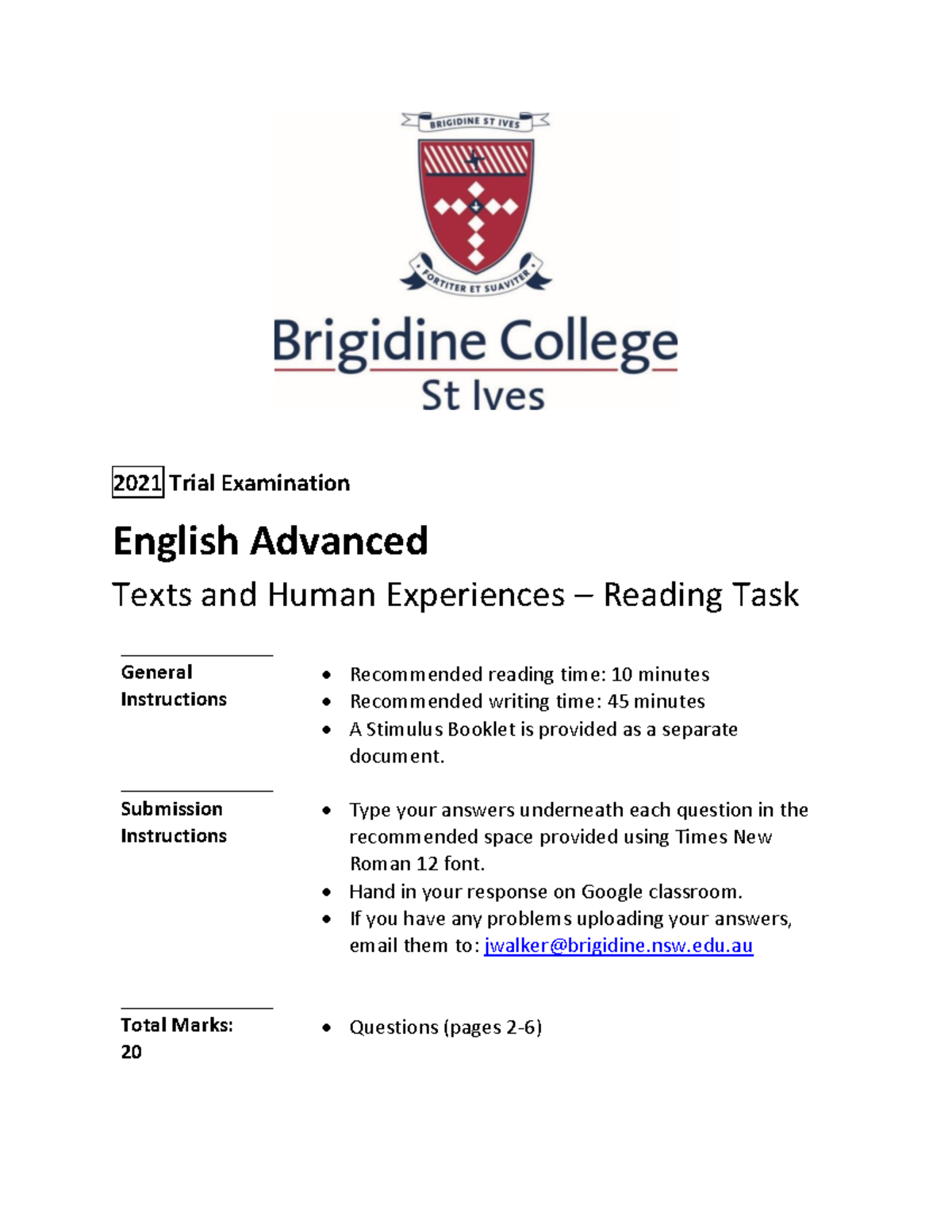 Reading Task for English Advanced - 2021 Trial Examination English ...