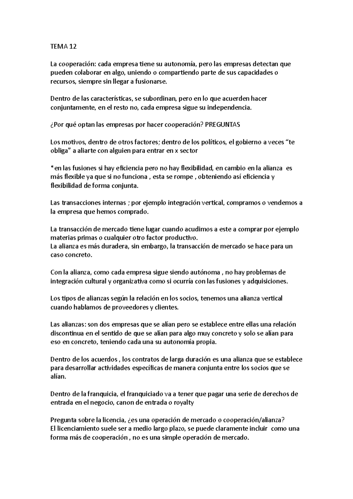 TEMA 12 - Santiago - TEMA 12 La cooperación: cada empresa tiene su ...