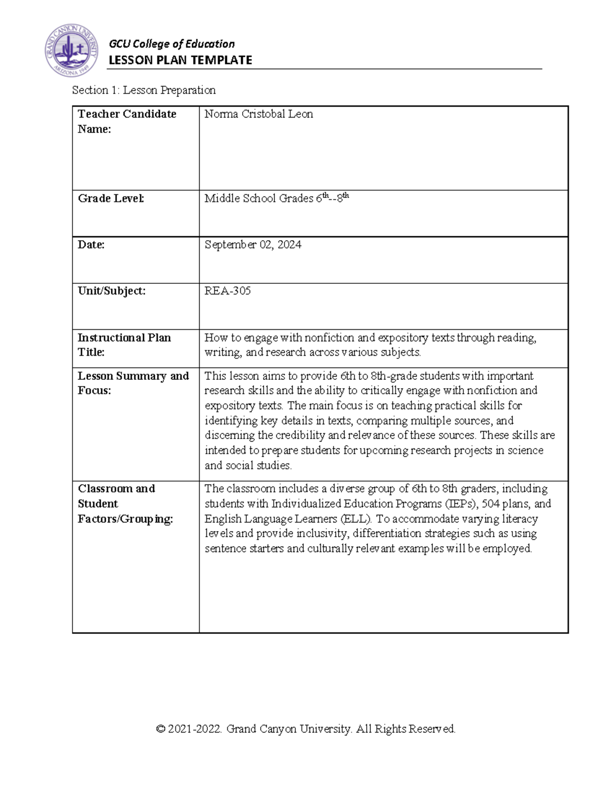 Nonfiction and expository lessson plan - LESSON PLAN TEMPLATE Section 1 ...