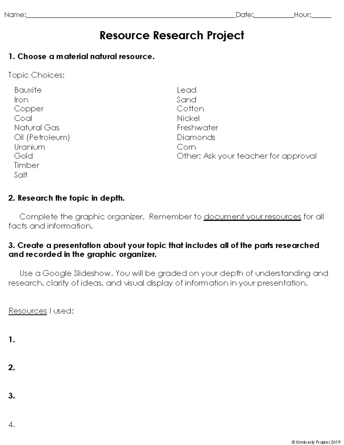 Natural Resources Project - Resource Research Project Choose a material ...