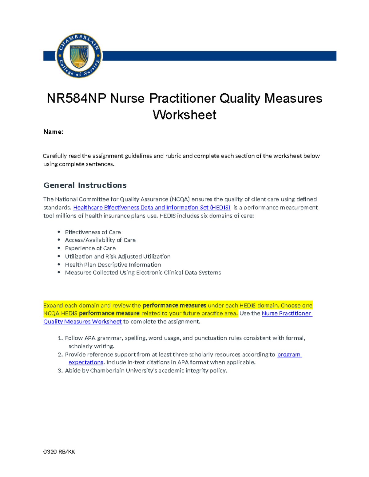 NR584 NP Week 5 NP Quality Measures Worksheet - NR584NP Nurse Practitioner Quality Measures ...
