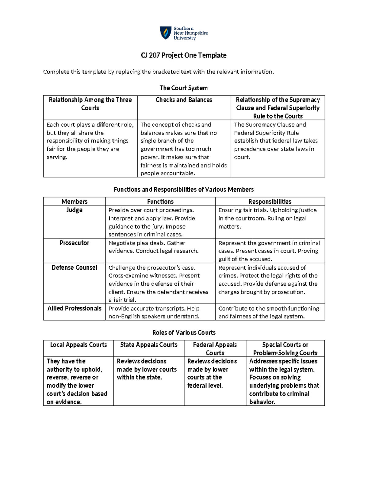 CJ 207 Project One - The Court System Relationship Among the Three ...