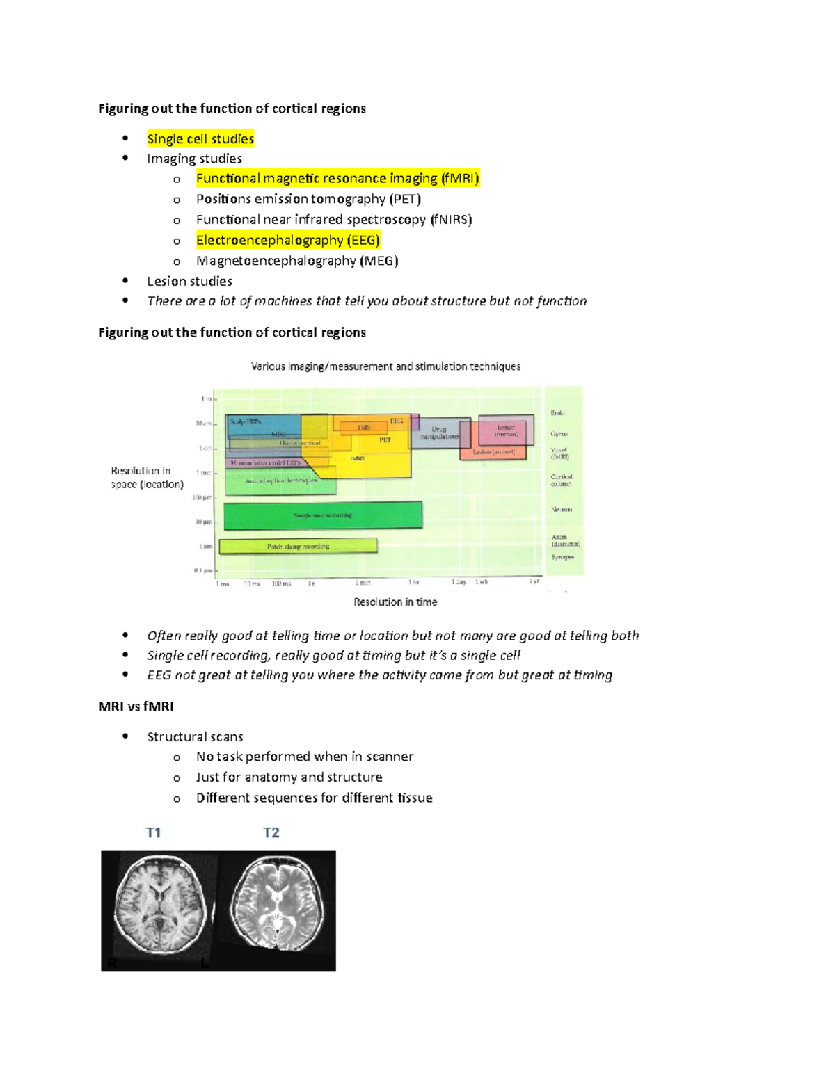 KIN 255; Notes 4 - Figuring out the function of cortical regions Single ...