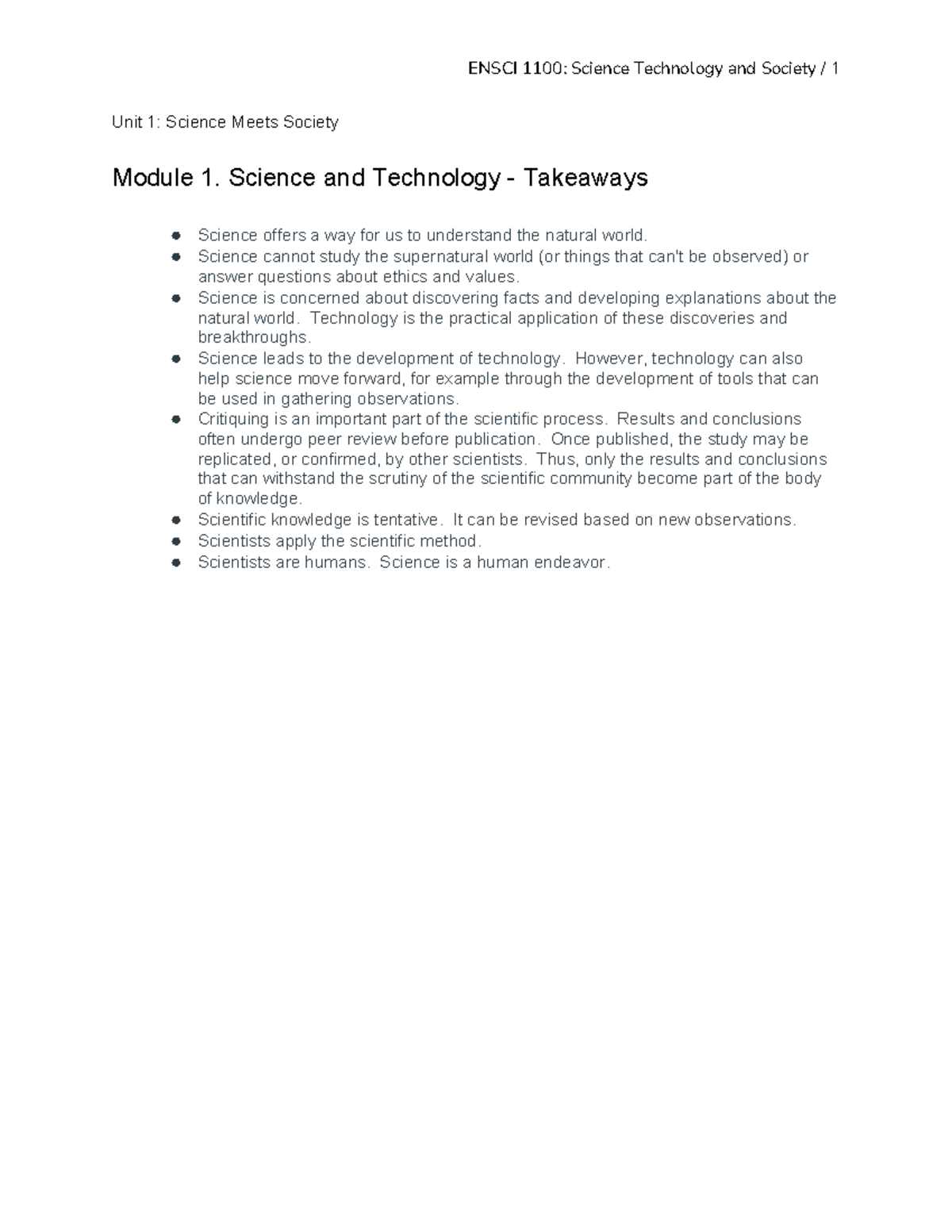 M1.L1. Takeaways - module 1- environmental science - ENSCI 1100 ...