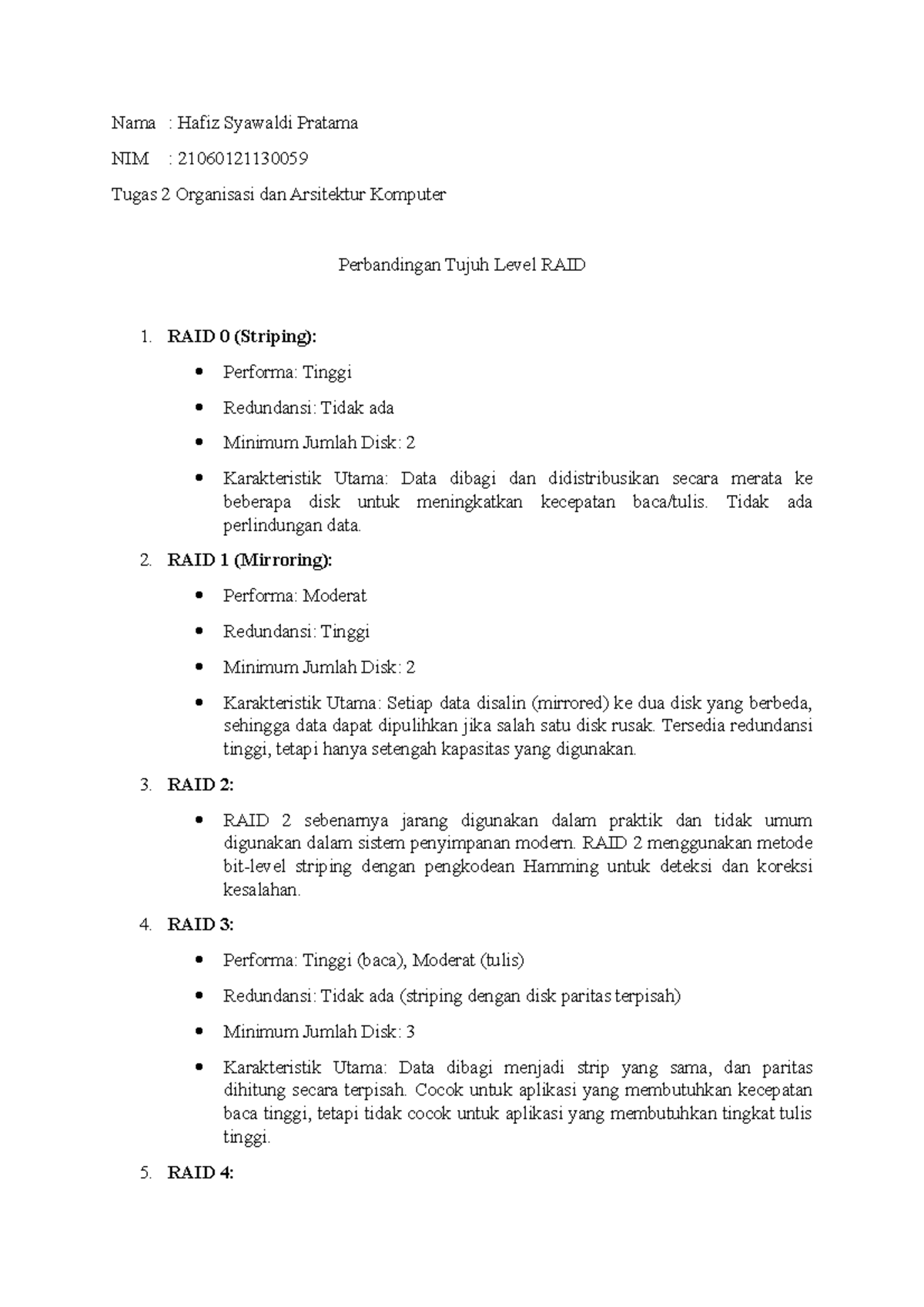Komparasi Jenis RAID - Nama : Hafiz Syawaldi Pratama NIM ...