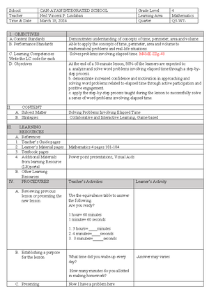 English 4 lesson plan- March 14 - School CAN-AYAN INTEGRATED SCHOOL ...