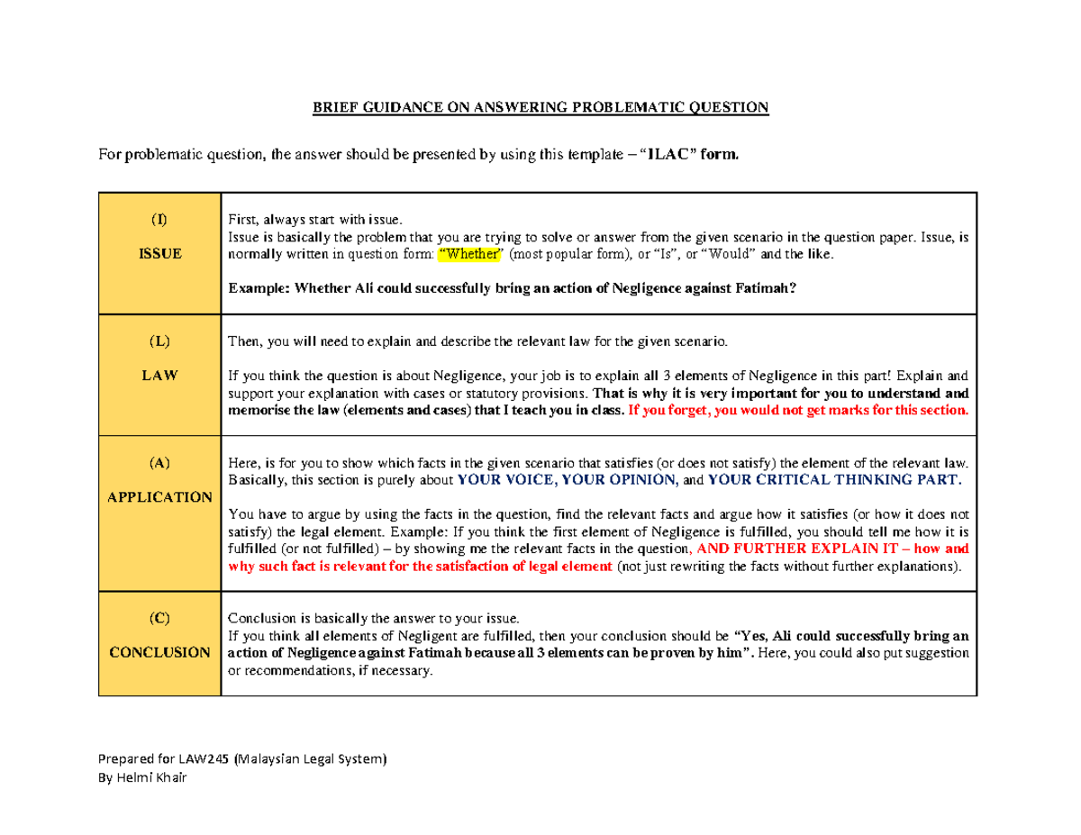 Brief Guidance on ILAC - Prepared for LAW245 (Malaysian Legal System ...