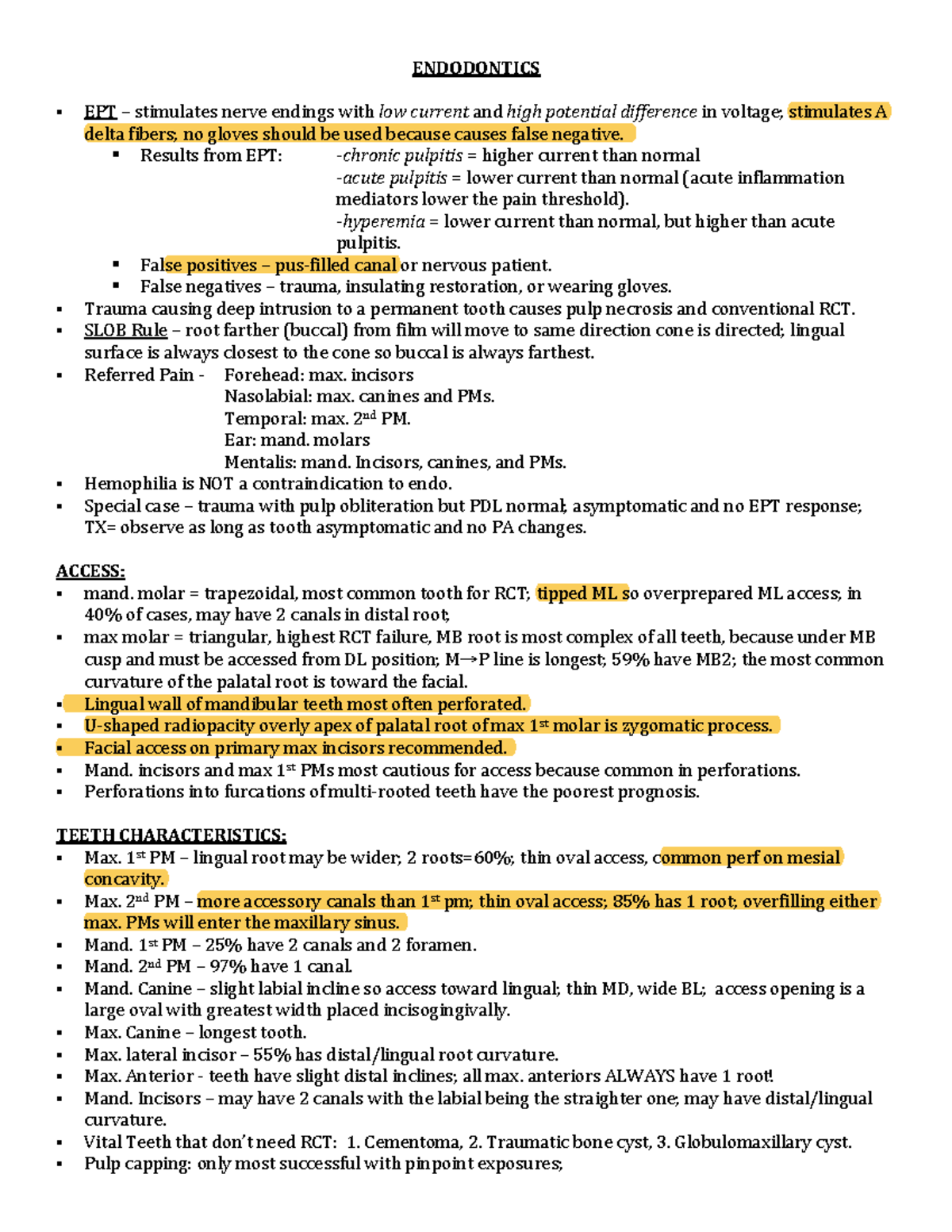 Complete Final Notes - Quick revision for exams - ENDODONTICS EPT ...
