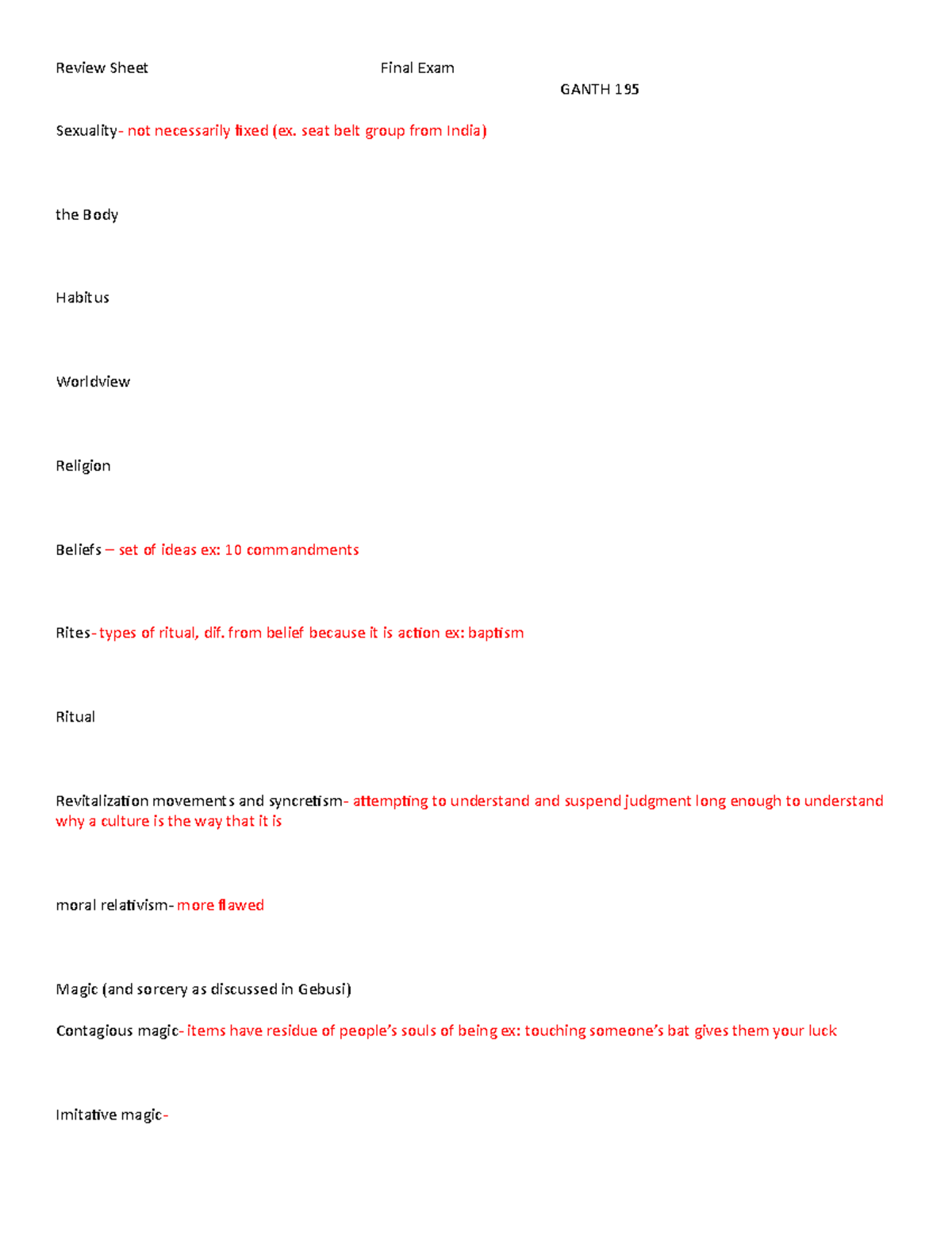 Ganth 195 final study guide - GANTH 195 Sexuality- not necessarily ...