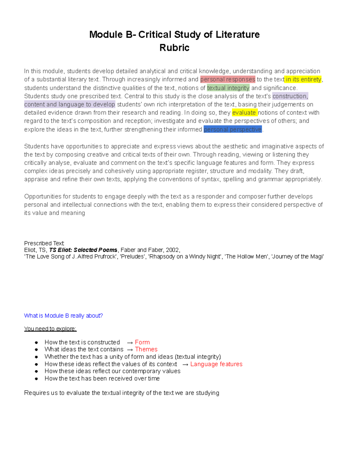 Module B- Rubric - legal studies notes - Module B- Critical Study of ...