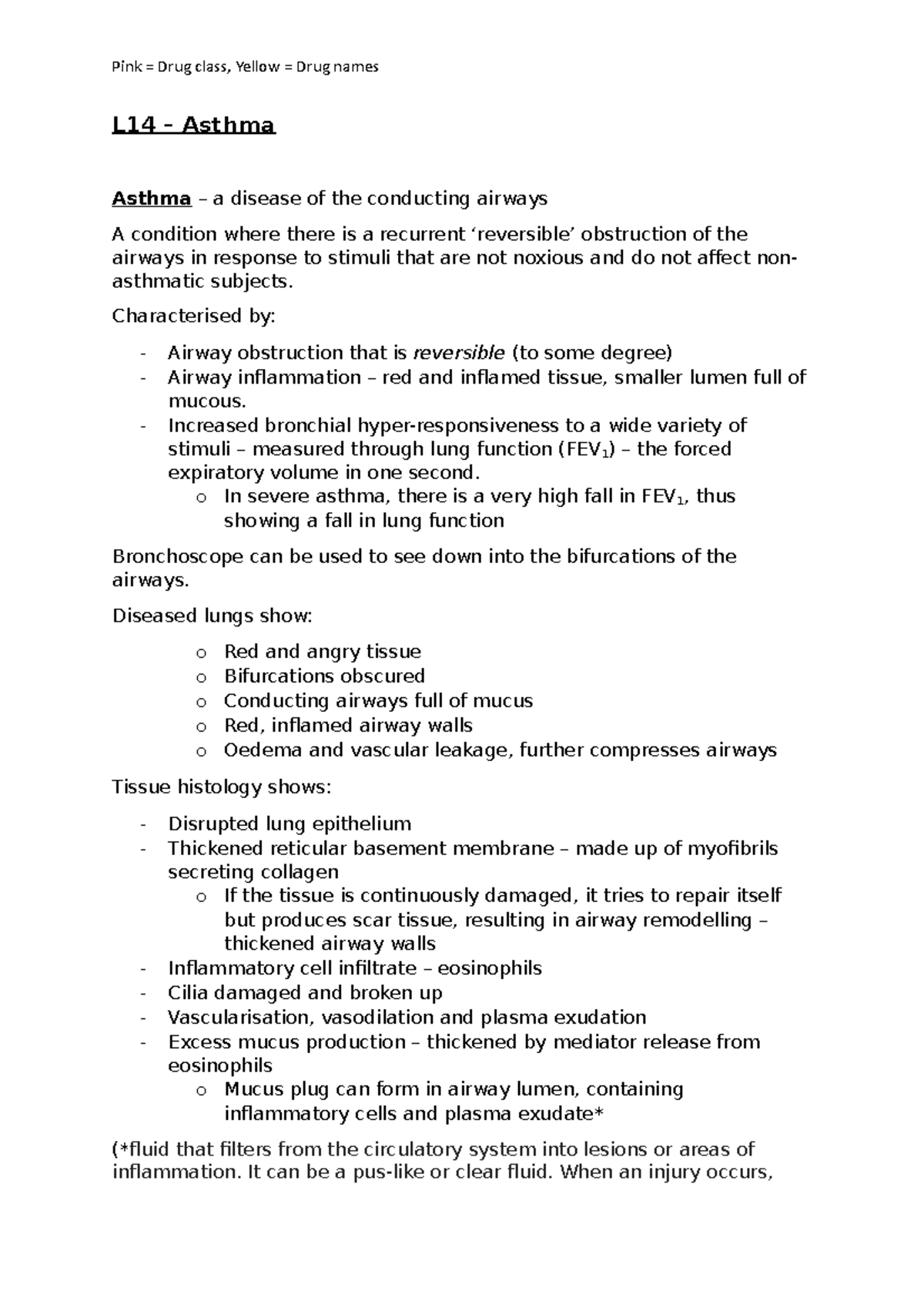 L14&15 - Asthma and COPD - Pink = Drug class, Yellow = Drug names L14 ...