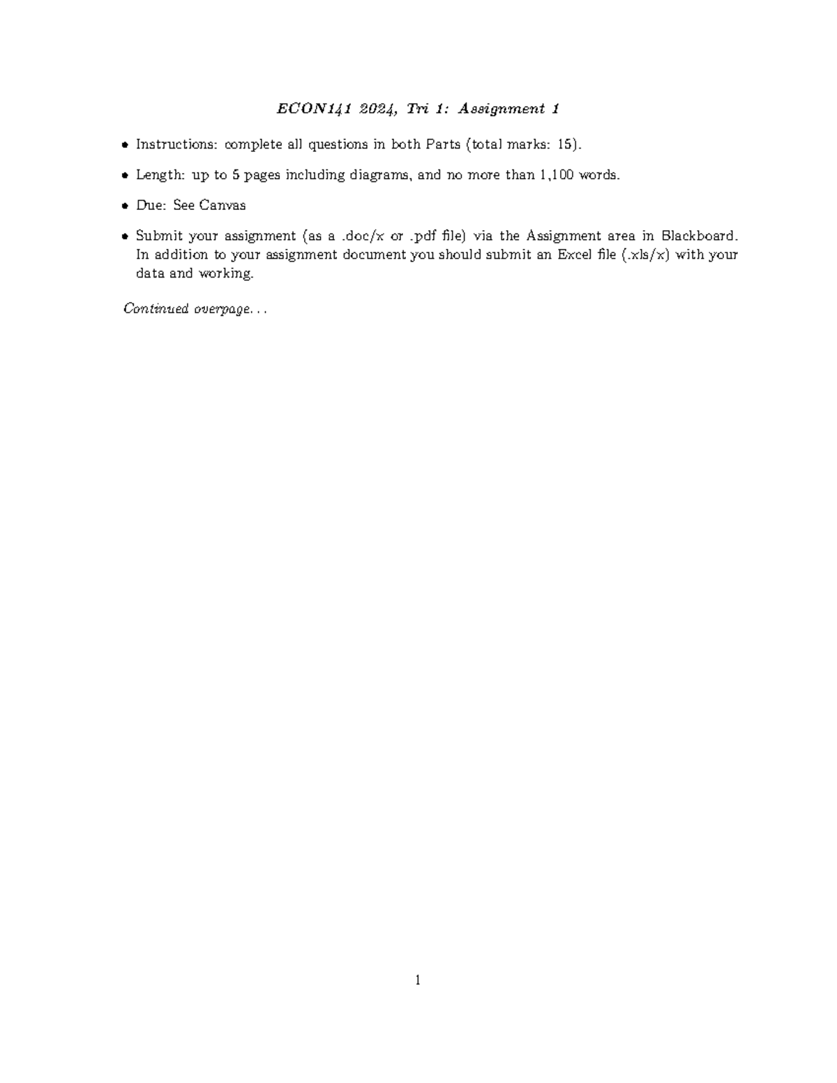Econ141 Assignment 1 questions - ECON141 2024, Tri 1: Assignment 1 ...