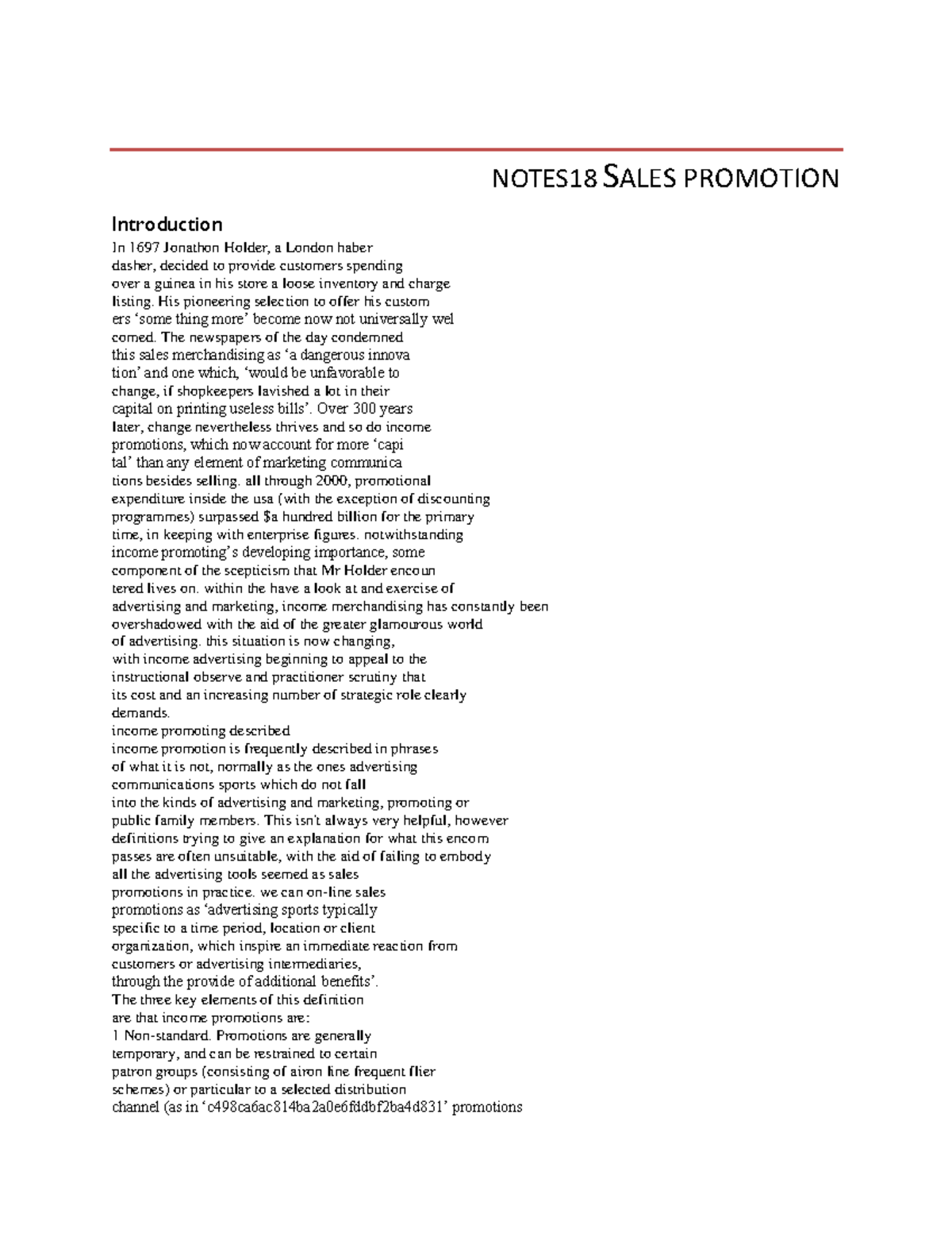 Notes 18 Sales promotion - NOTES18 SALES PROMOTION Introduction In 1697 ...