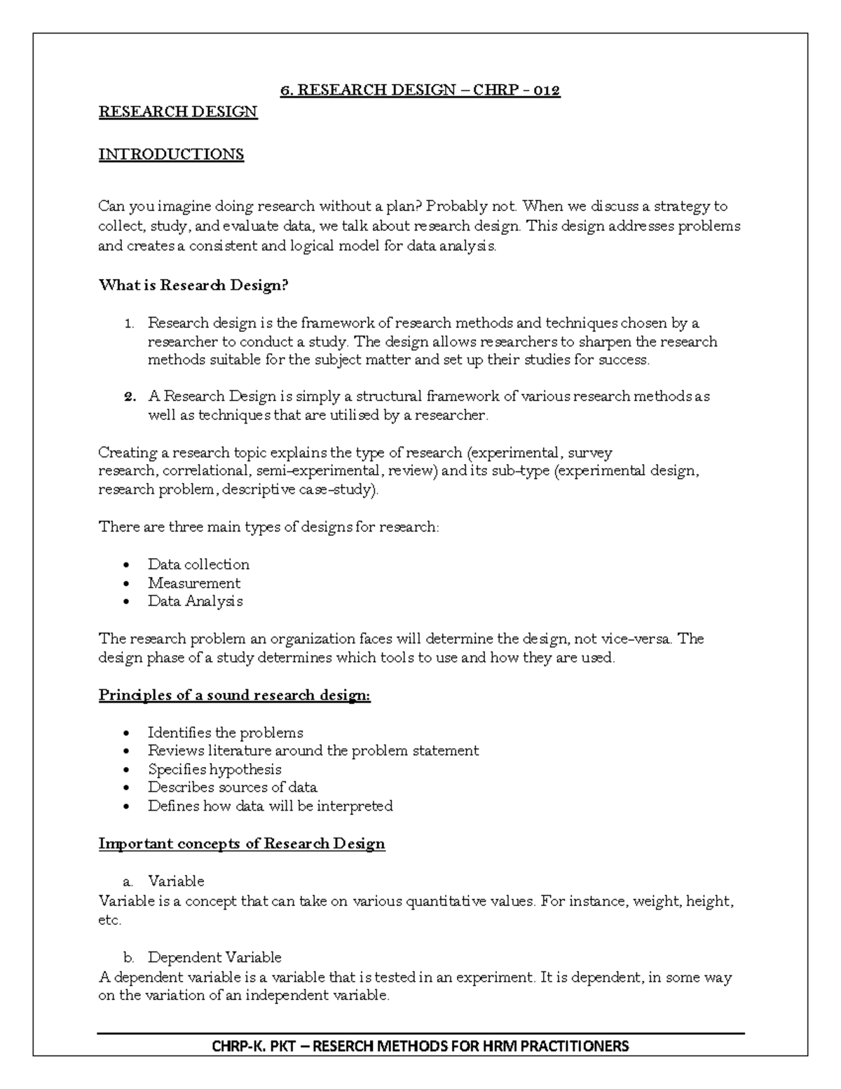 Research Design TP 6 - 6. RESEARCH DESIGN – CHRP - 012 RESEARCH DESIGN ...