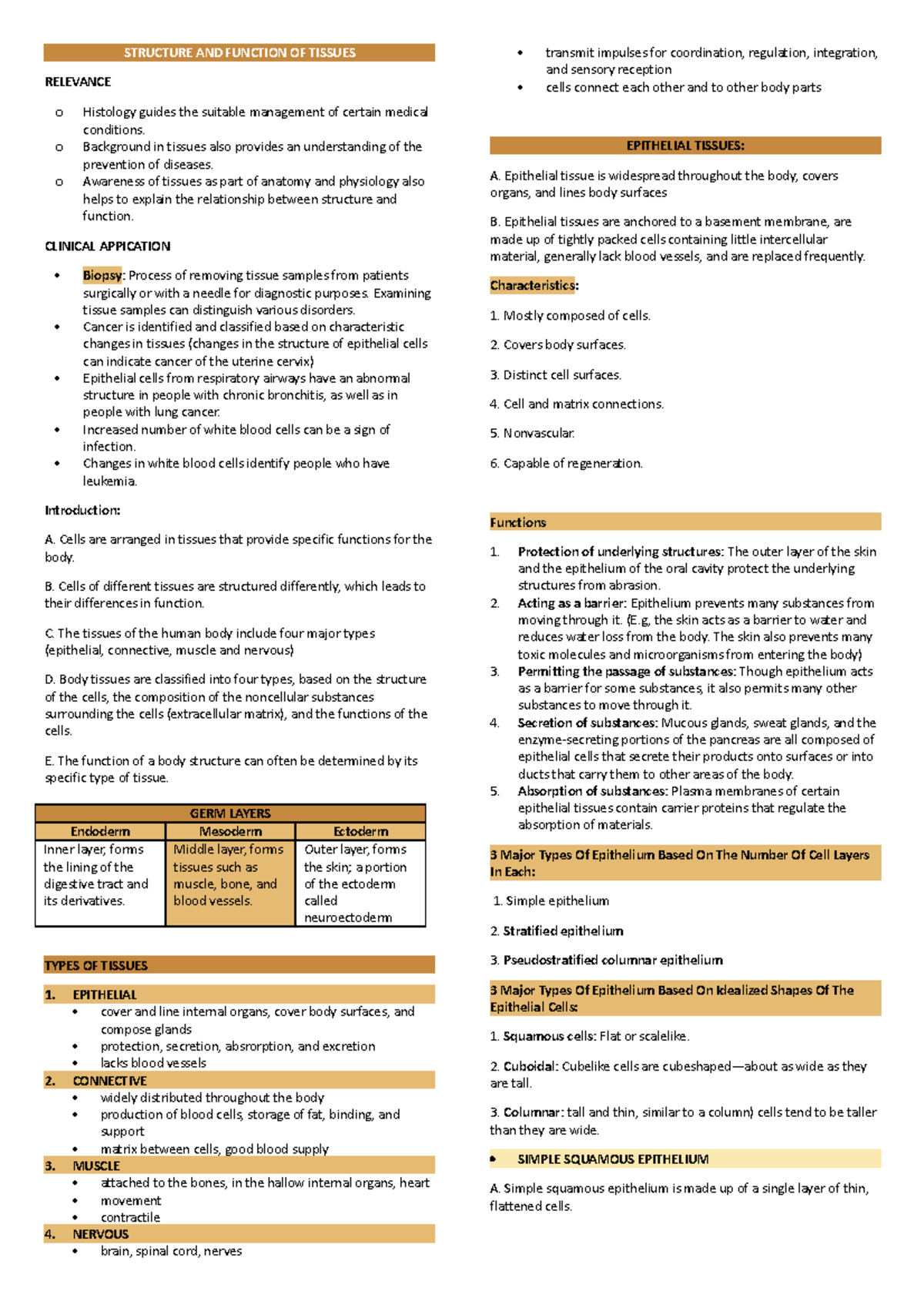 Anaphy finals reviewer - STRUCTURE AND FUNCTION OF TISSUES RELEVANCE o ...