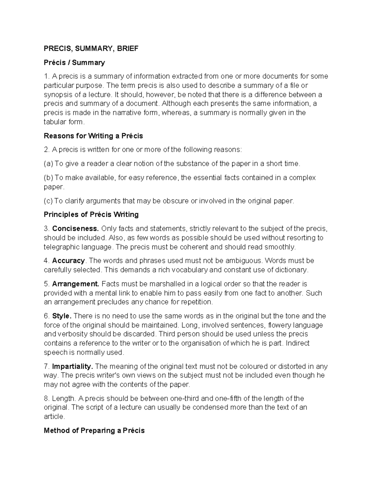 Precis, Summary, Brief - PRECIS, SUMMARY, BRIEF Précis / Summary A ...