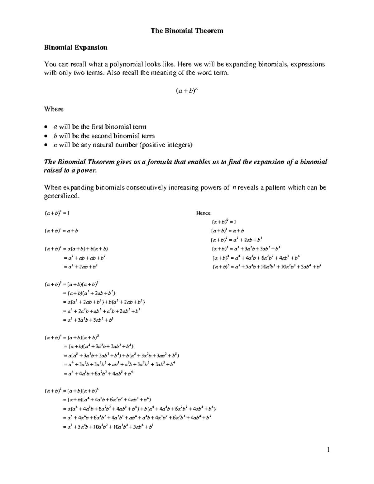 THE Binomial Theorem - The Binomial Theorem Binomial Expansion You can ...