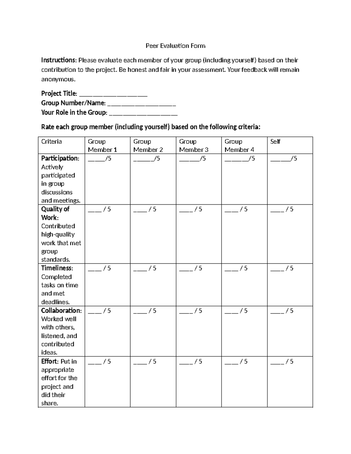 Chloe Jackson - Peer Evaluation Form - Peer Evaluation Form ...