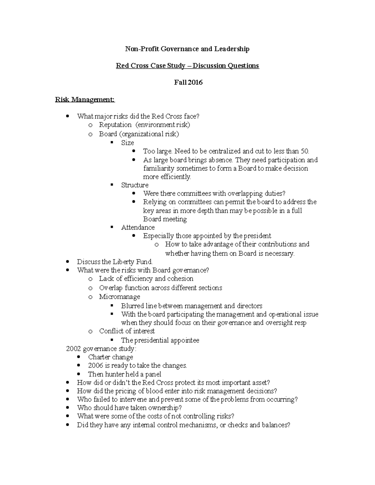Red Cross - Discussion Questions - Fall 2016 - F - Governance and ...