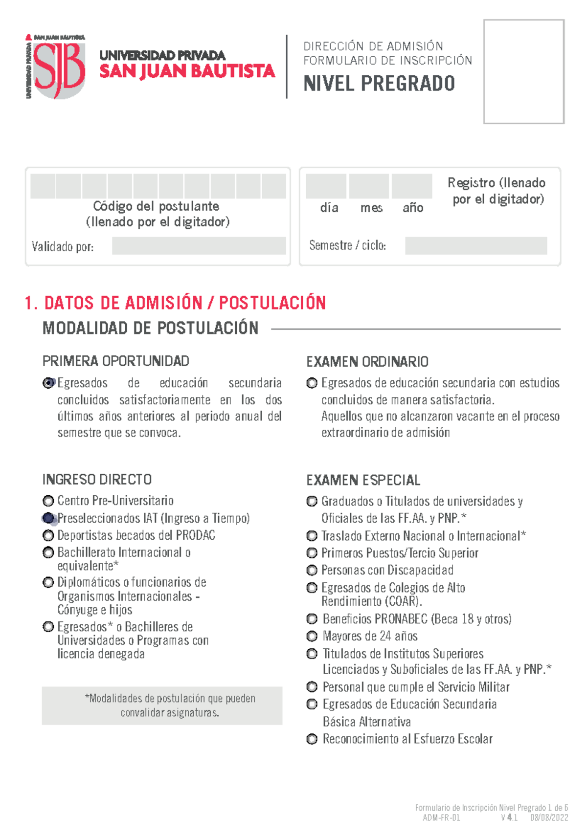 Formulario de Pregrado 2022 - DIRECCIÓN DE ADMISIÓN FORMULARIO DE ...