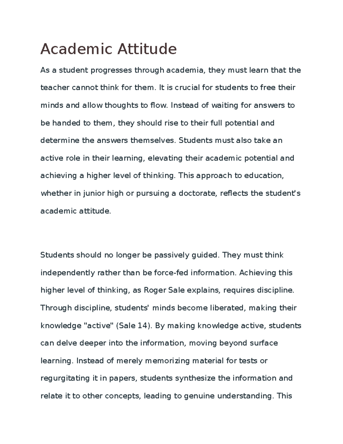Academic Attitude - It is crucial for students to free their minds and ...