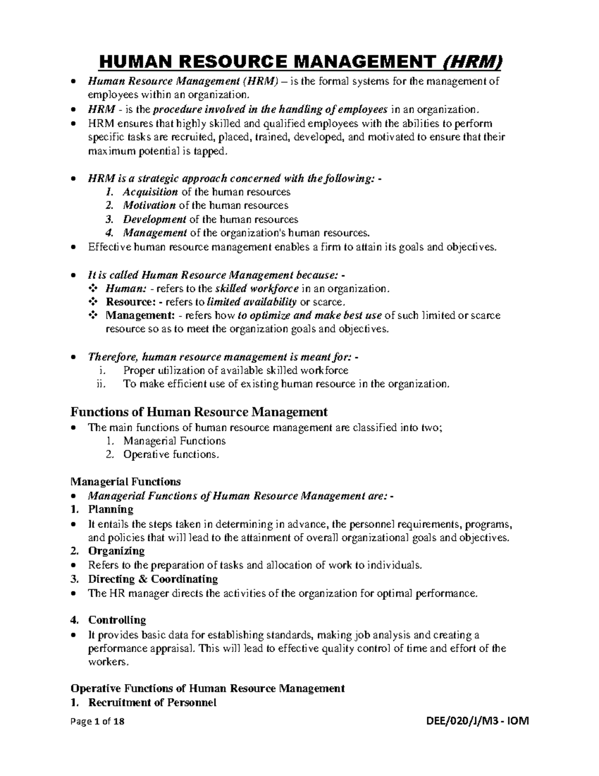 Human Resource Management Notes Human Resource Management Hrm
