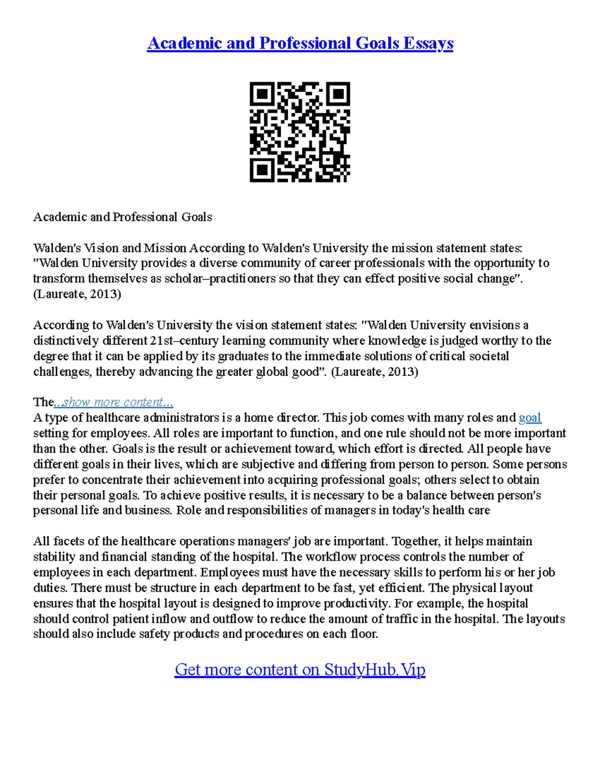 Professional Goal Essay - Academic and Professional Goals Essays ...