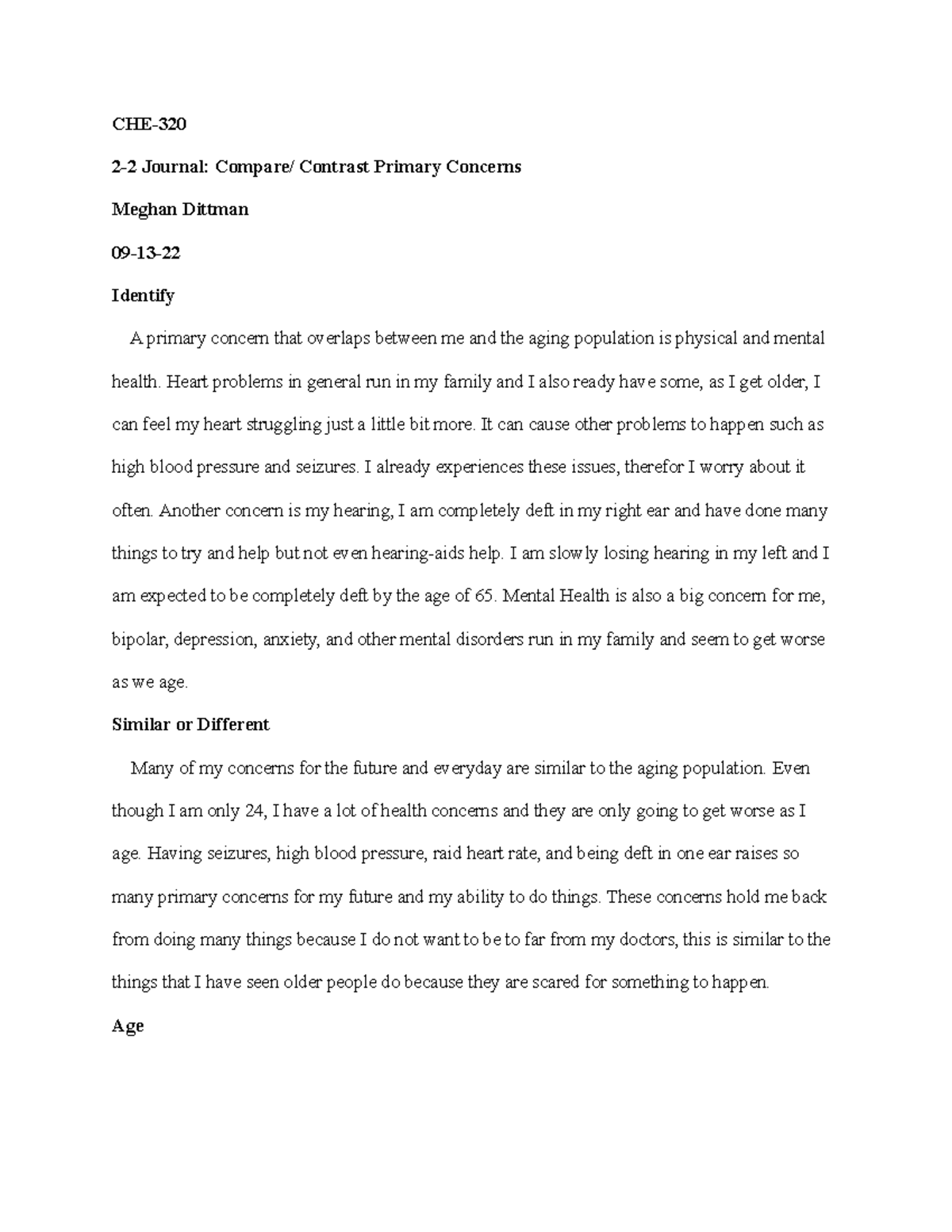 2.2 journal compare and contrast - CHE- 2-2 Journal: Compare/ Contrast ...