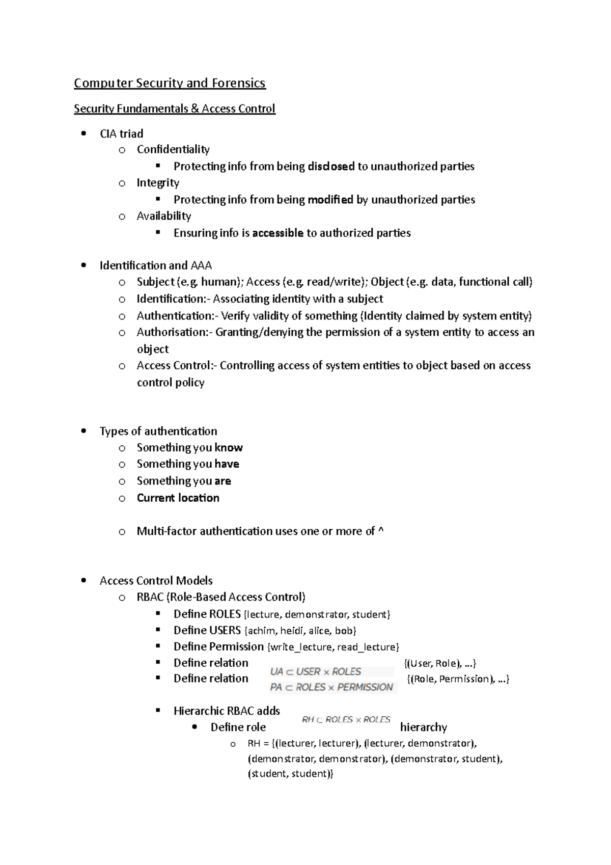 Computer Security and Forensics notes - Computer Security and Forensics ...