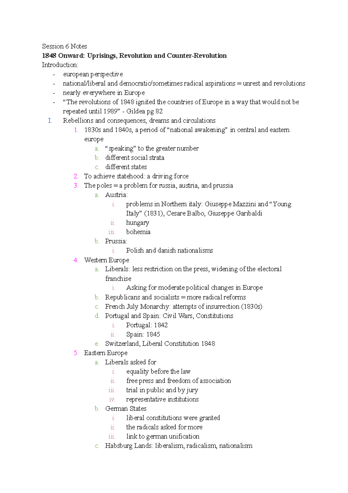 Session 6 Notes - Session 6 Notes 1848 Onward: Uprisings, Revolution ...