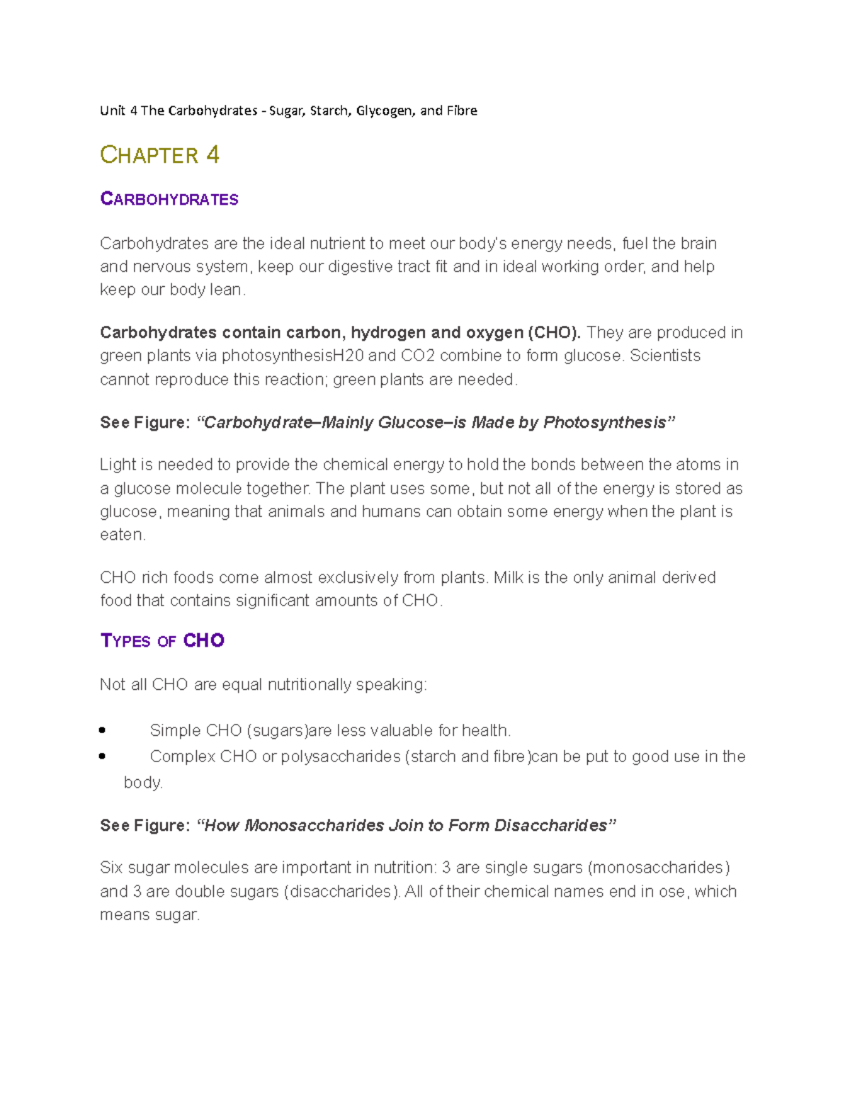 Chapter 4 Notes - sdsadsada - Unit 4 The Carbohydrates - Sugar, Starch ...