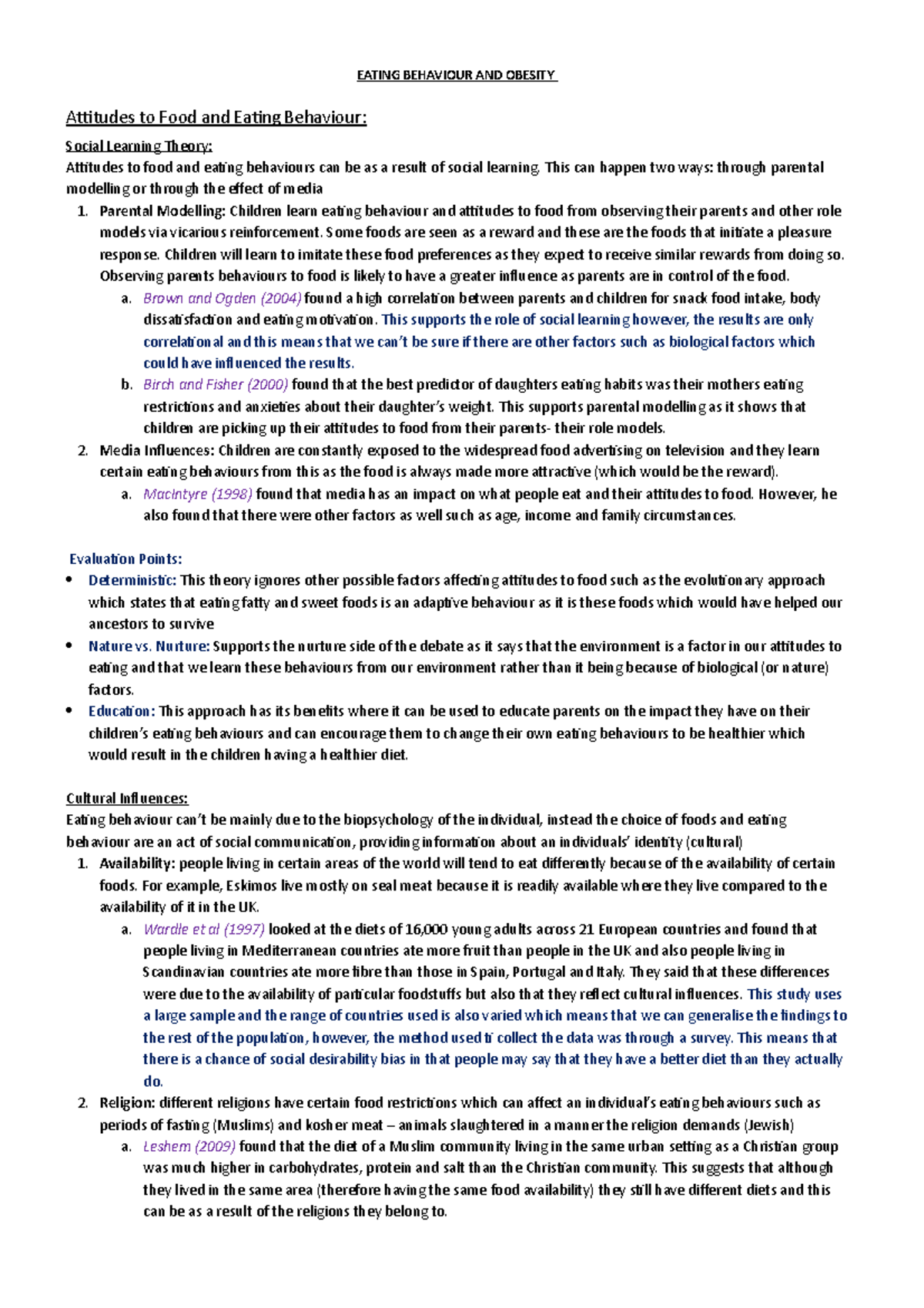 Eating Behaviour and Obesity - EATING BEHAVIOUR AND OBESITY Attitudes ...