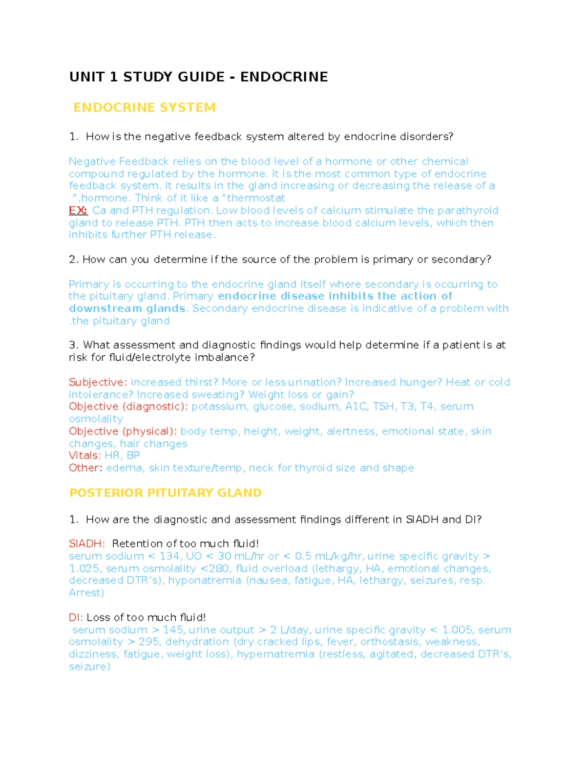 Endocrine- Exam 1 study guide - 221 - Studocu
