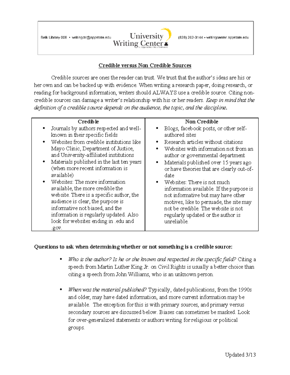 Credible versus Non Credible Sources - Credible versus Non Credible ...