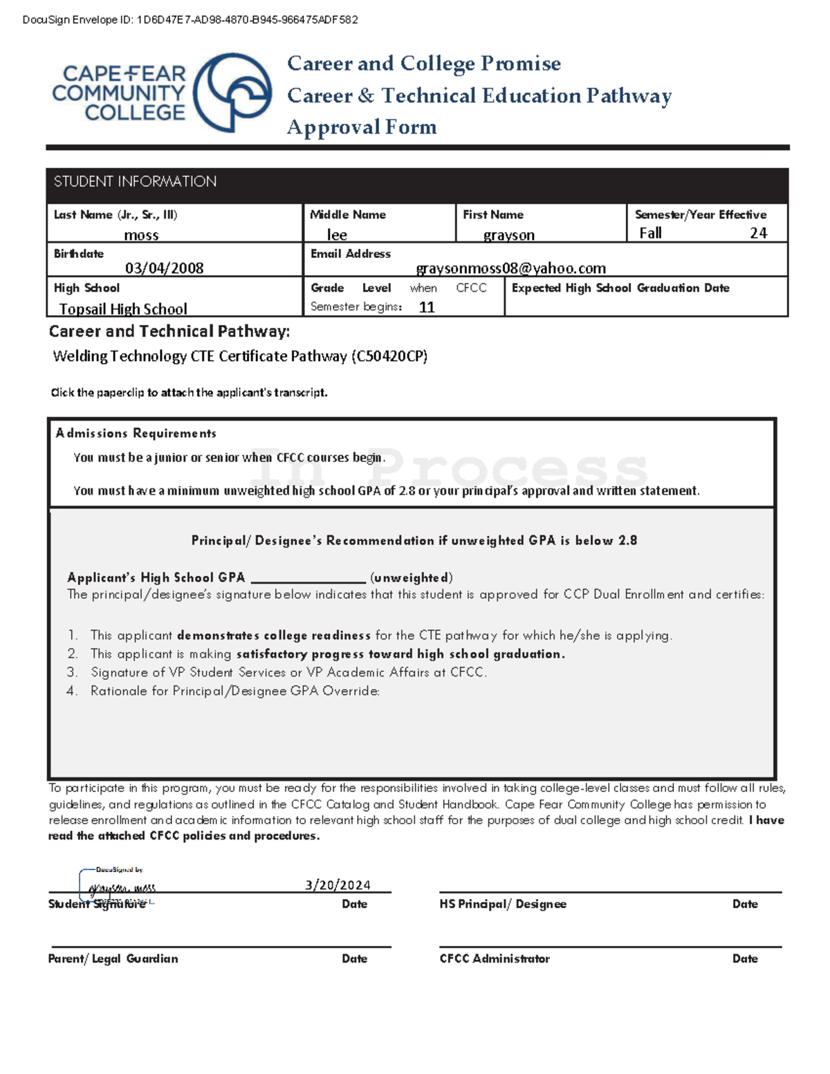 Grayson moss - CCP CTE Pathway Approval Form - Career and College ...