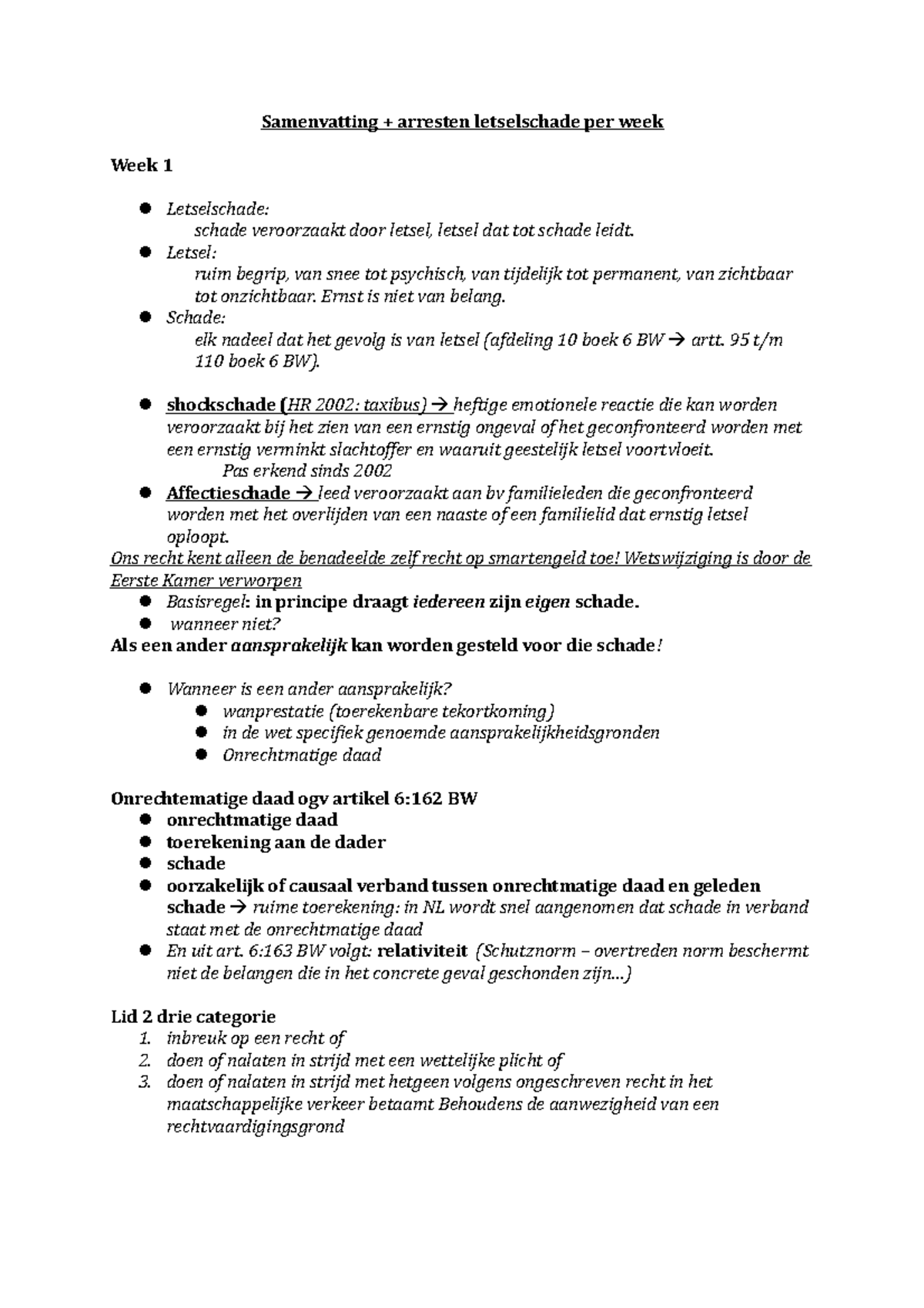 Letselschade jurisprudentie - Samenvatting + arresten letselschade per ...