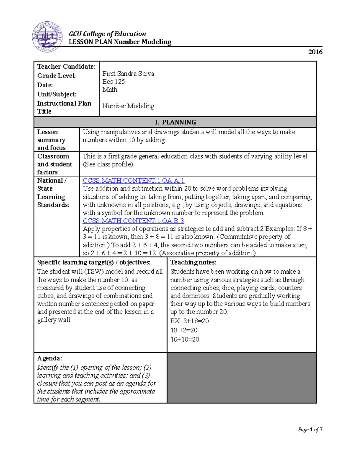 ECS-125-RS-Partial Lesson PLan Template assignment 1 - GCU College of ...