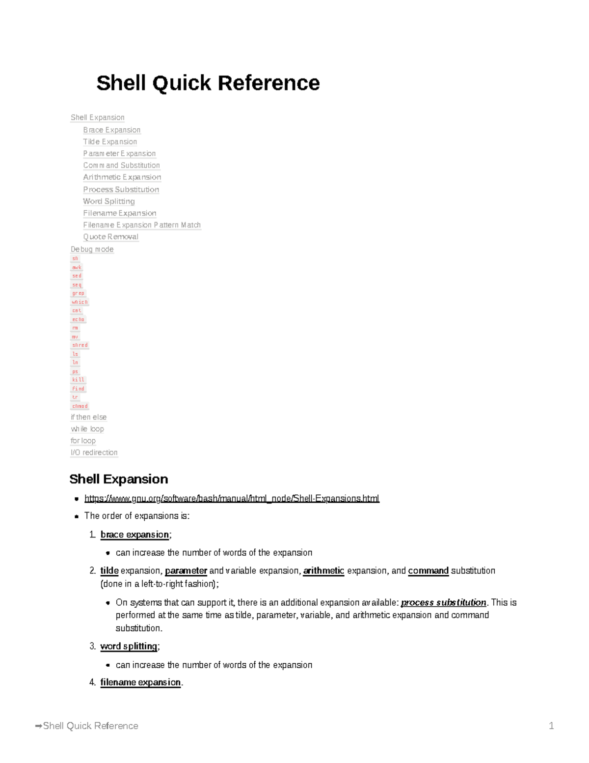 Shell Quick Reference - Shell Quick Reference Shell Expansion - Studocu
