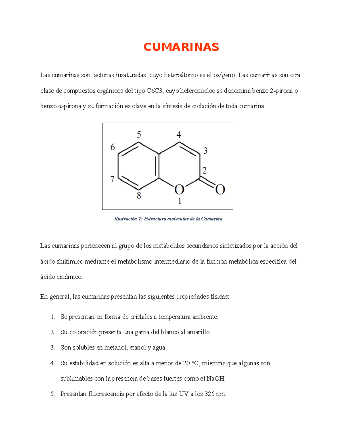 Cumarinas - Apuntes 1 - CUMARINAS Las cumarinas son lactonas ...