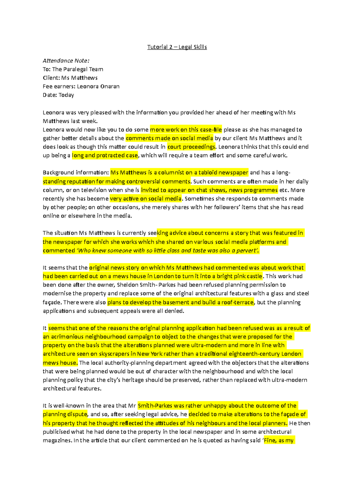 Tutorial 2 Activity - Tutorial 2 – Legal Skills Attendance Note: To ...