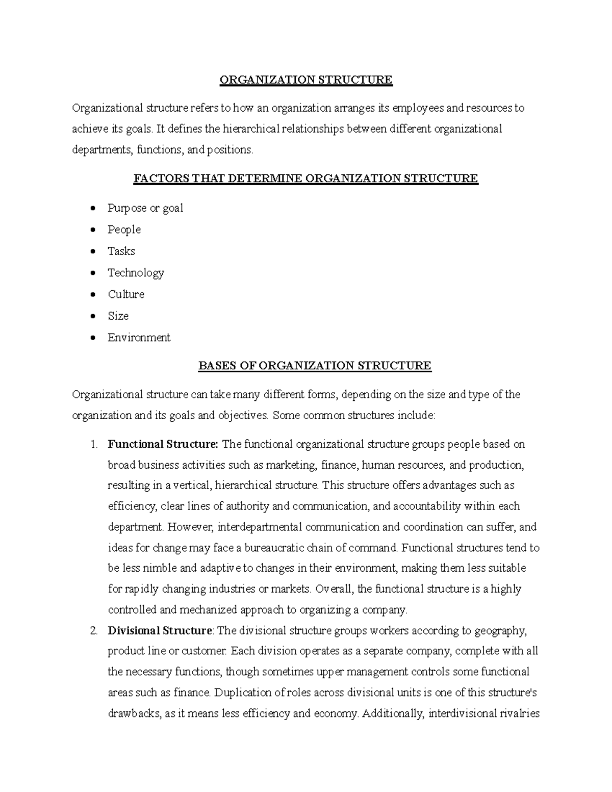 Organizational Structures - ORGANIZATION STRUCTURE Organizational ...