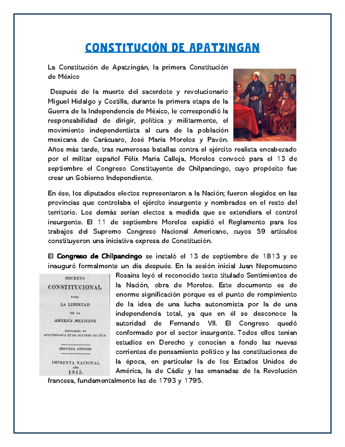 Constitución de Apatzingán - La Constitución de Apatzingán, la primera ...