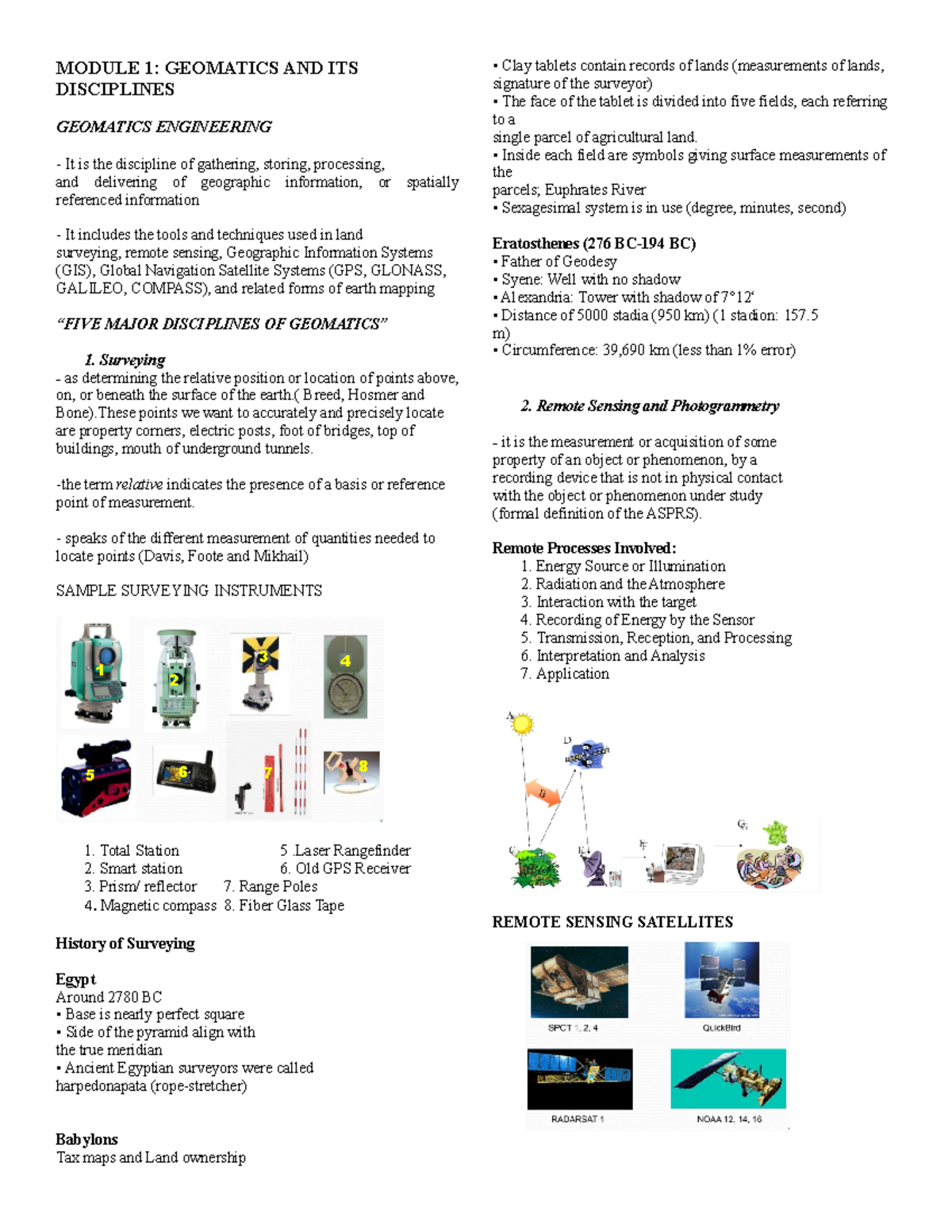 Geomatics AND ITS Disciplines - MODULE 1: GEOMATICS AND ITS DISCIPLINES ...